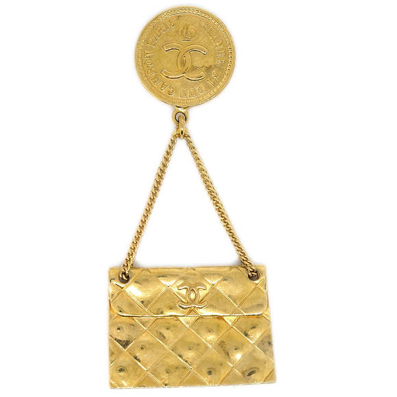 CHANEL | Jewelry | Chanel Bag Brooch Pin Gold 94p 355 | Poshmark